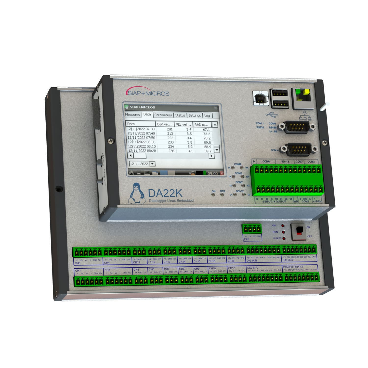 Data logger universal - e022 DA22K - SIAP+MICROS - USB / ethernet / RS-485